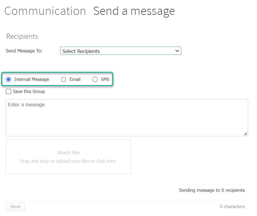 Sending an email, SMS or internal message